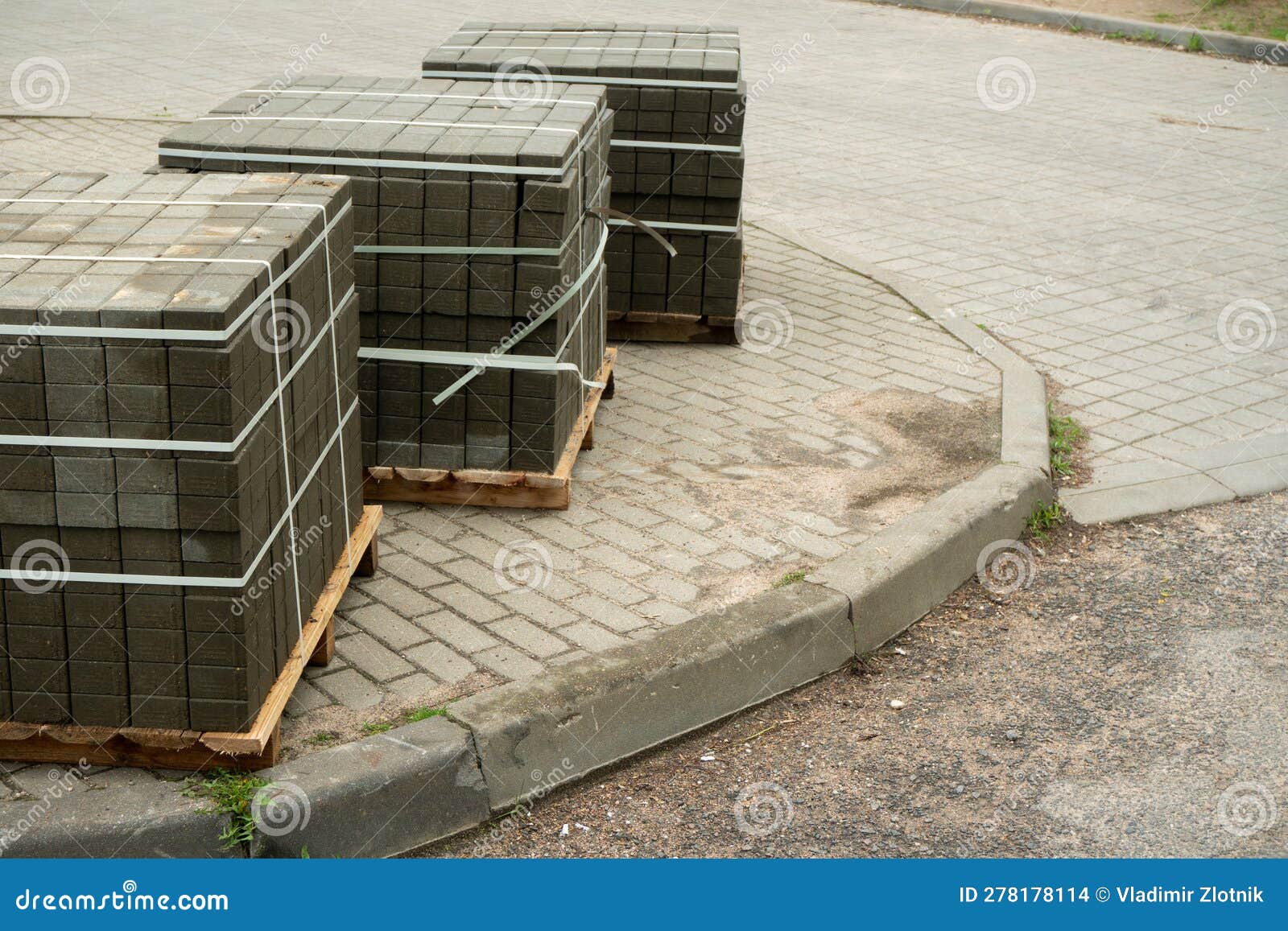 Three Pallets with Paving Stones To Make the Road Stock Photo - Image ...