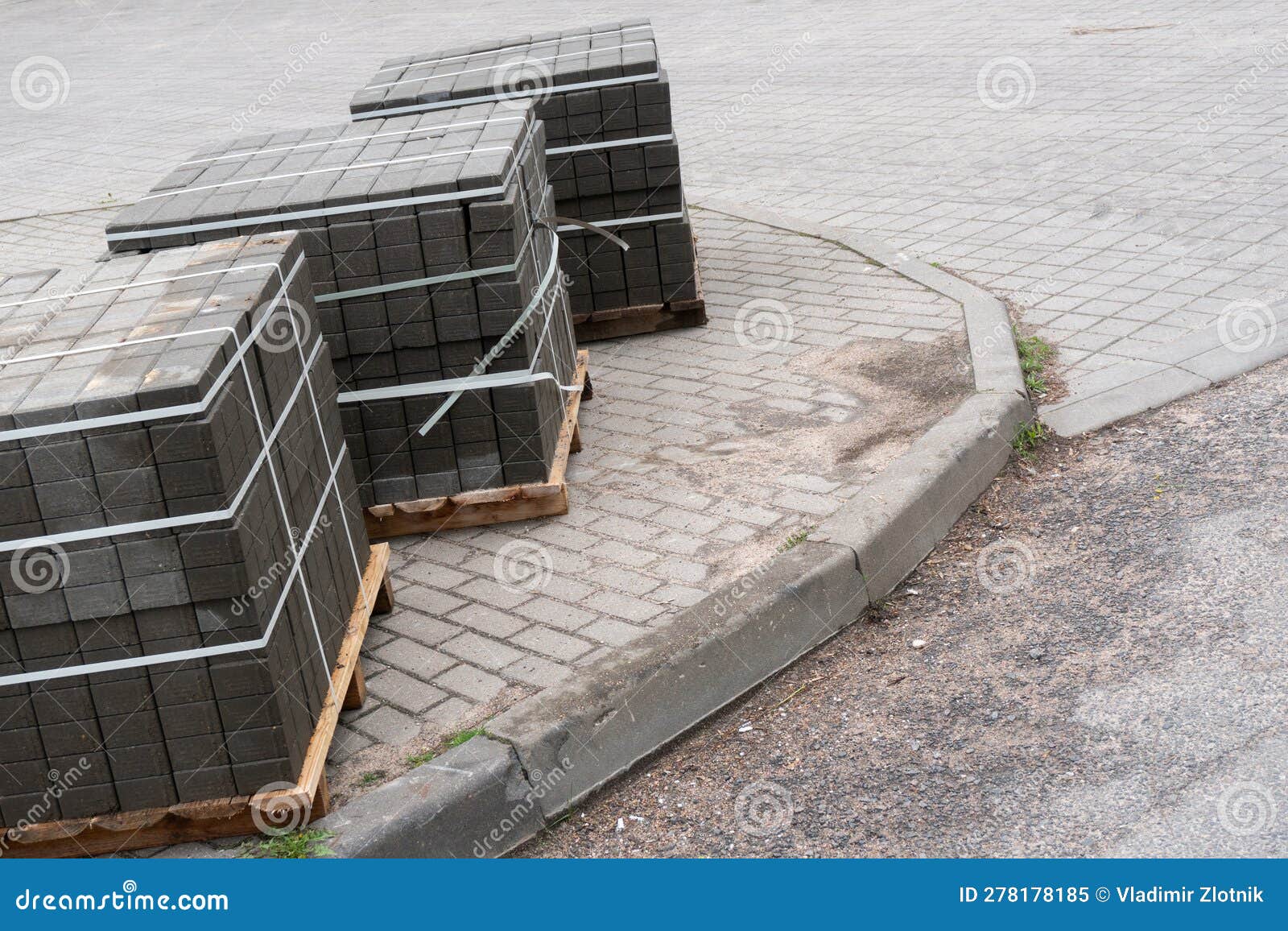 Three Pallets with Paving Stones To Make the Road Stock Image - Image ...