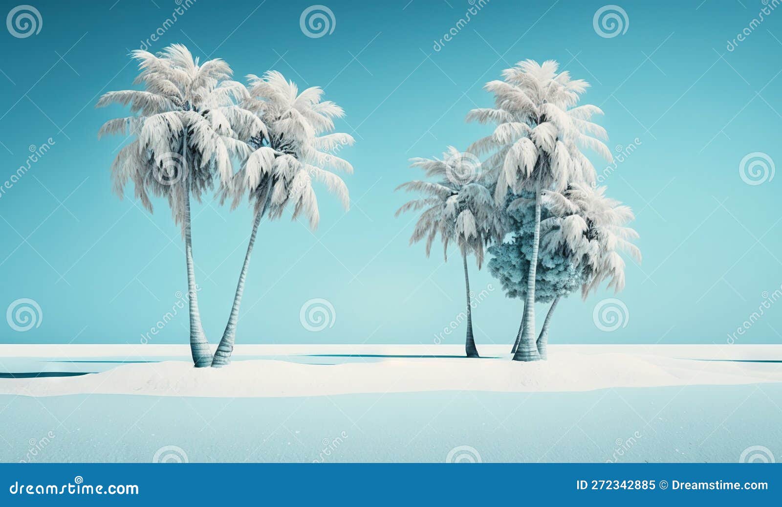 Three Palm Trees in the Snow on a Blue Sky Day Stock Illustration ...