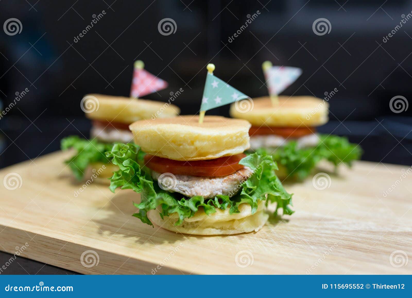 Three pancake burger stock photo. Image of homemade - 115695552