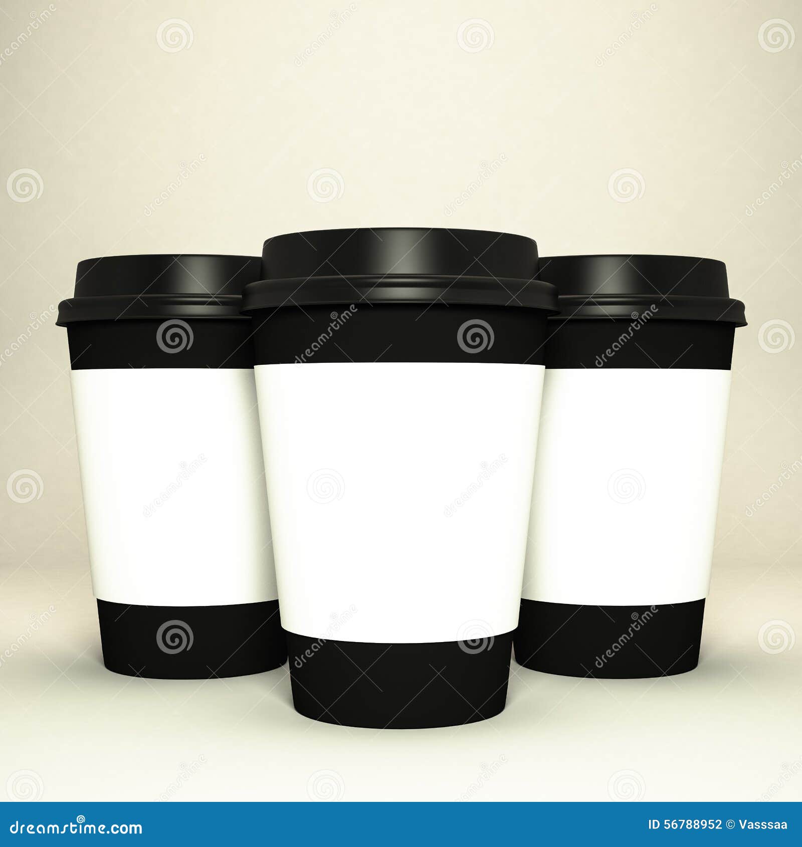 Three paper coffee cups stock illustration. Illustration of beverage ...