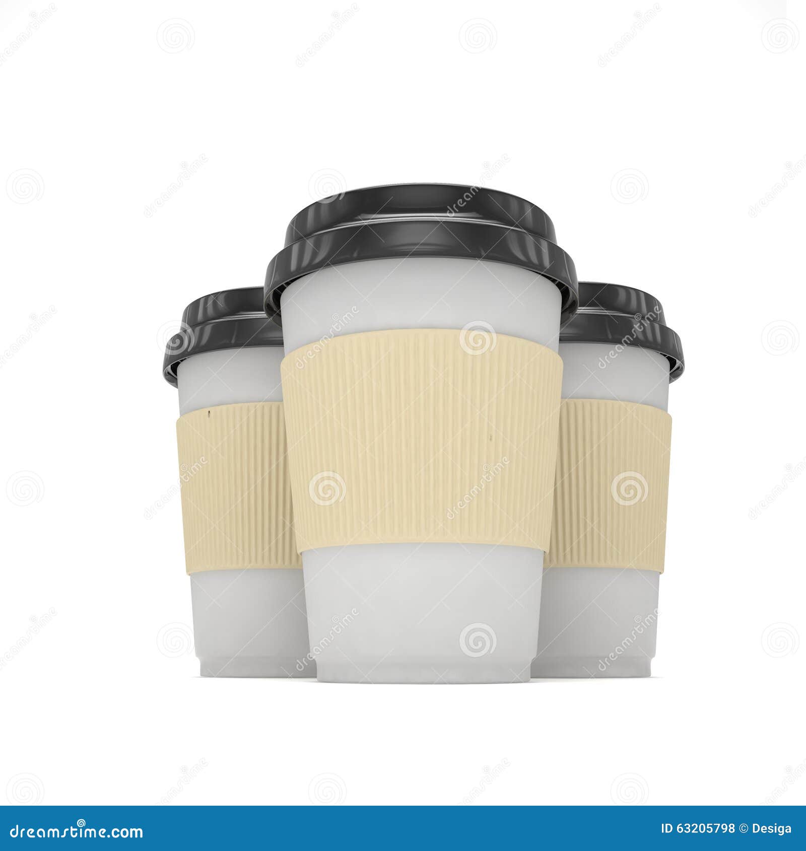 Three paper coffee cups stock photo. Image of latte, cups - 63205798