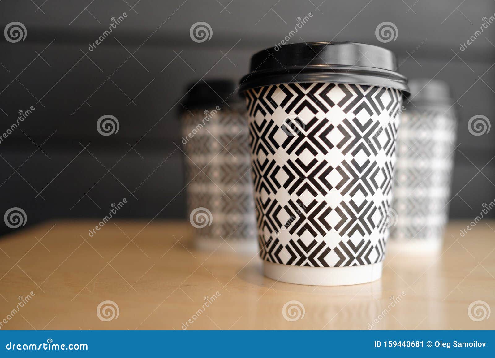 Three Paper Cups with Black and White Pattern Stock Image - Image of ...