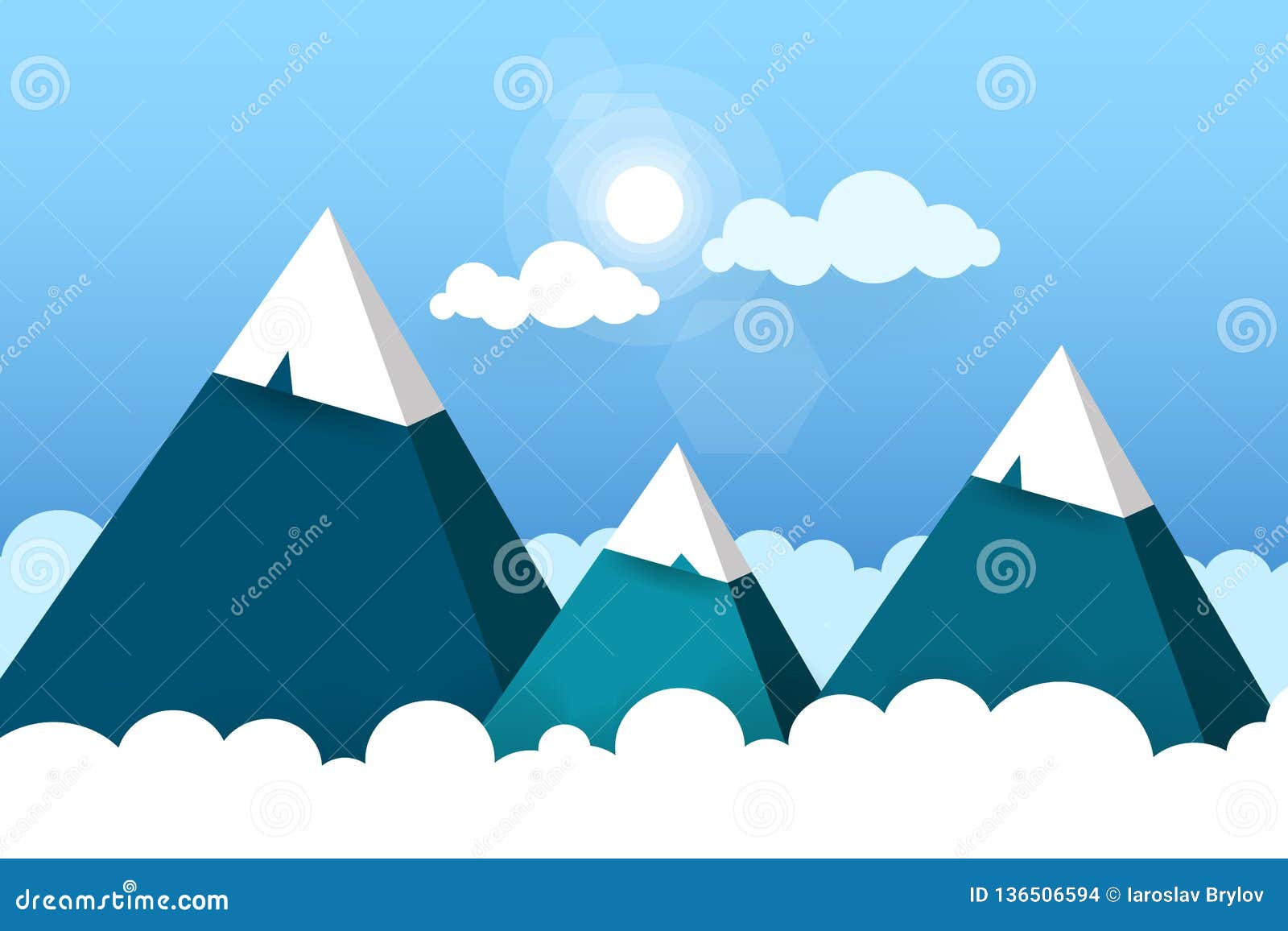 Three Paper Mountains in White Clouds Sunny Day Vector Stock Vector ...