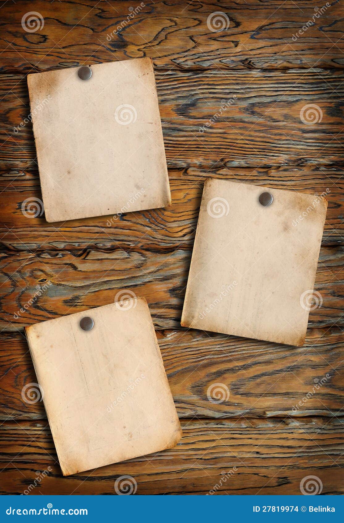 Three Paper Poster on a Wood Wall Stock Photo - Image of nostalgia ...