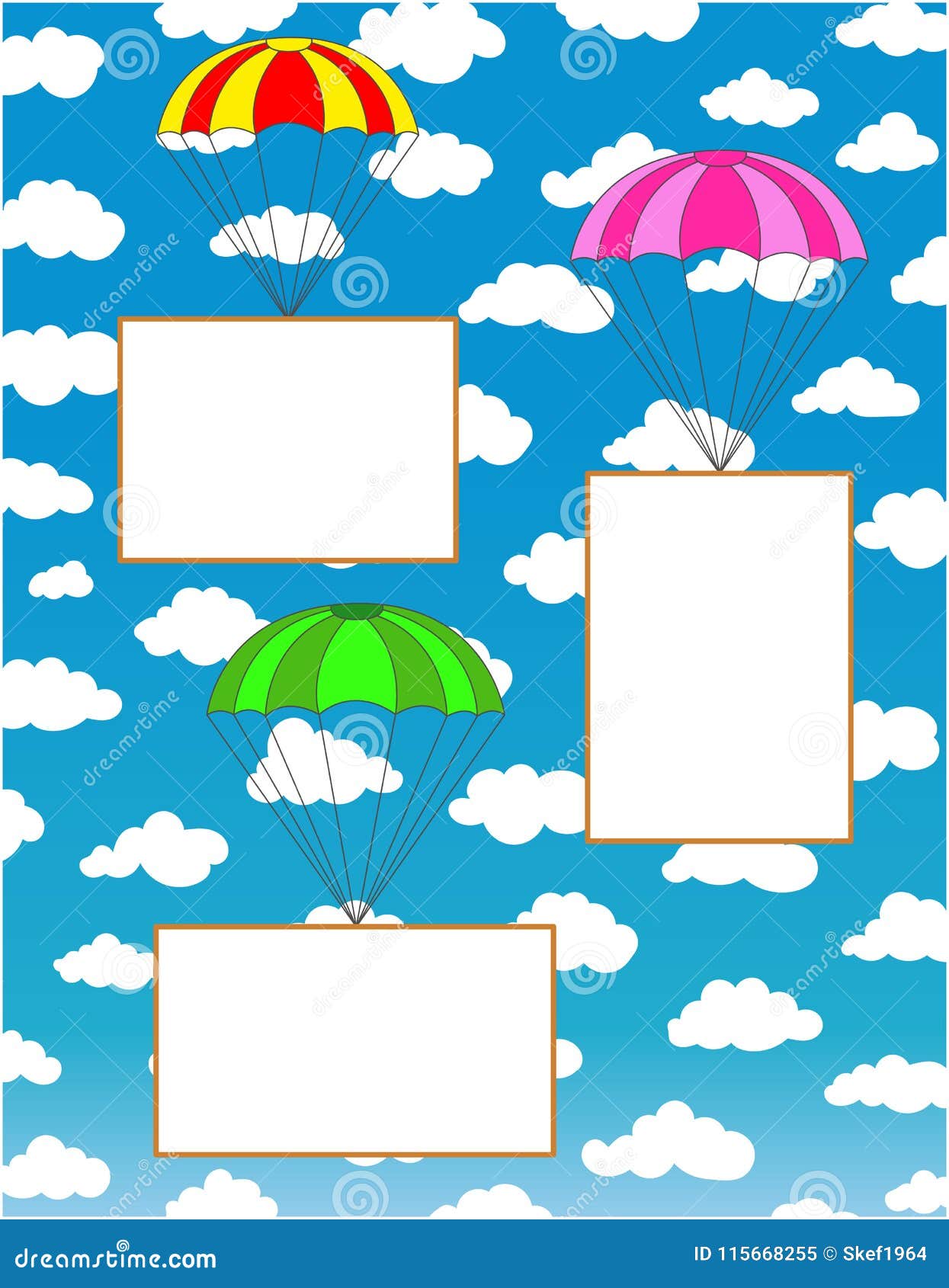 Three Parachutes with White Paper Sheets for Text. Stock Vector ...