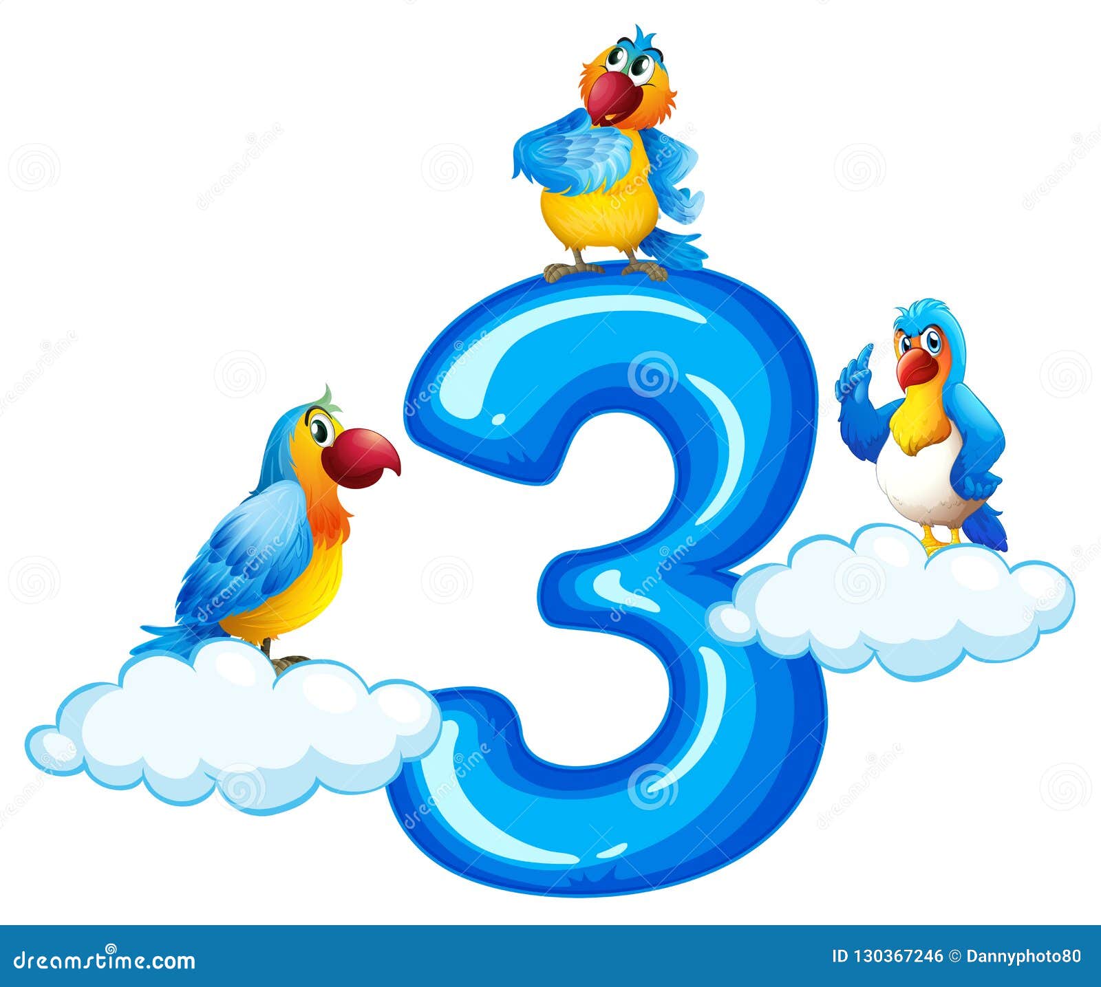 Three Parrot on Number Three Stock Vector - Illustration of isolated ...