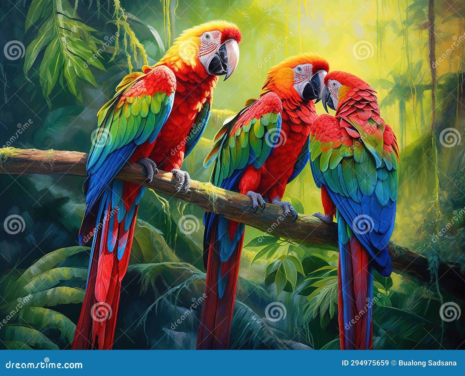 Three Parrots Made with Generative AI Illustration Stock Image - Image ...