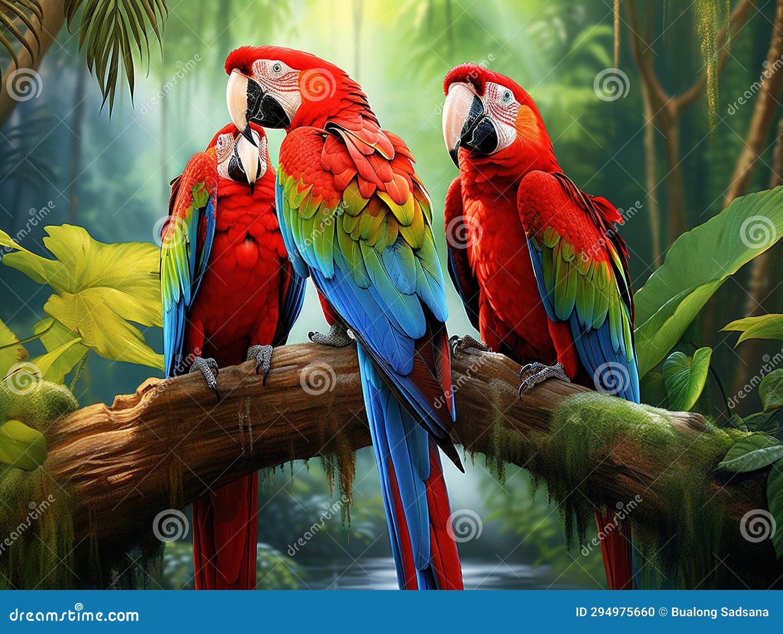 Three Parrots Made with Generative AI Illustration Stock Photo - Image ...