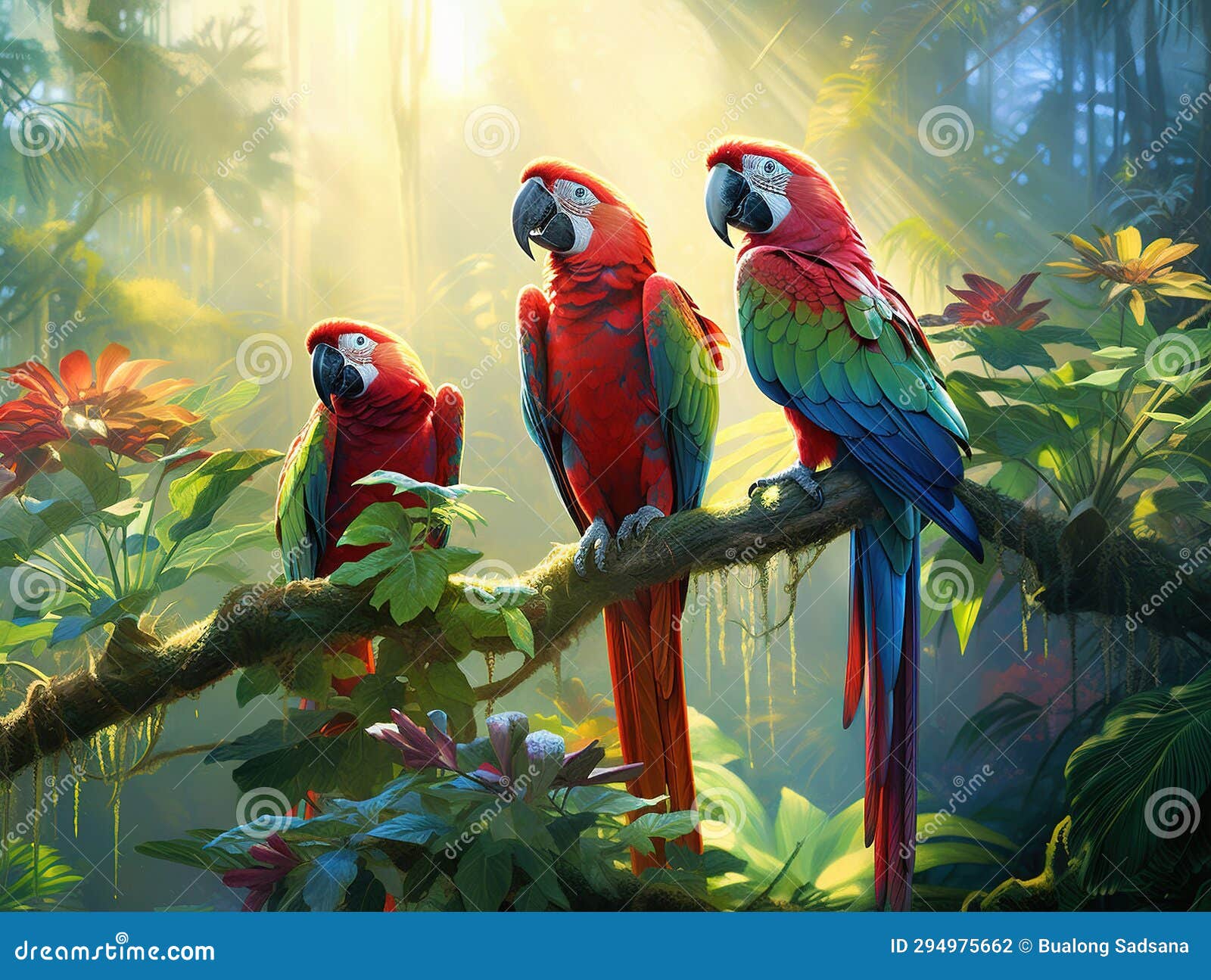 Three Parrots Made with Generative AI Illustration Stock Photo - Image ...