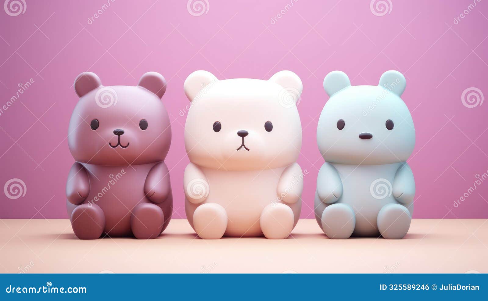 Three Pastel Colored Cartoon Bears Isolated on a Pink Background. Stock ...