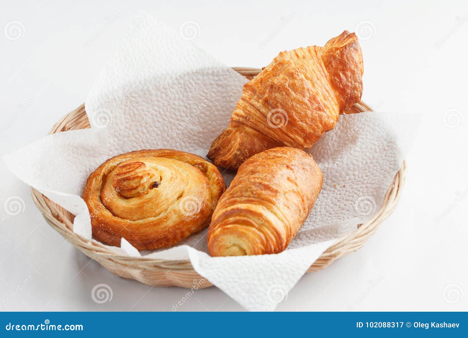 Three Pastries in the Basket Stock Image - Image of bakery, croissant ...