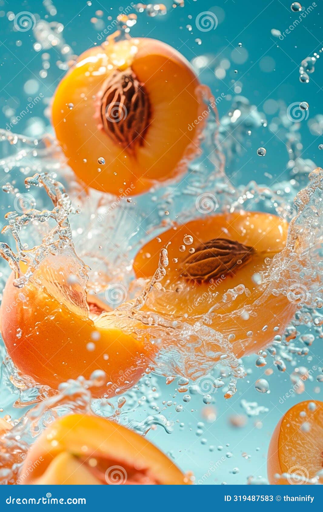 Three Peaches Falling into the Water with a Splash Stock Illustration ...