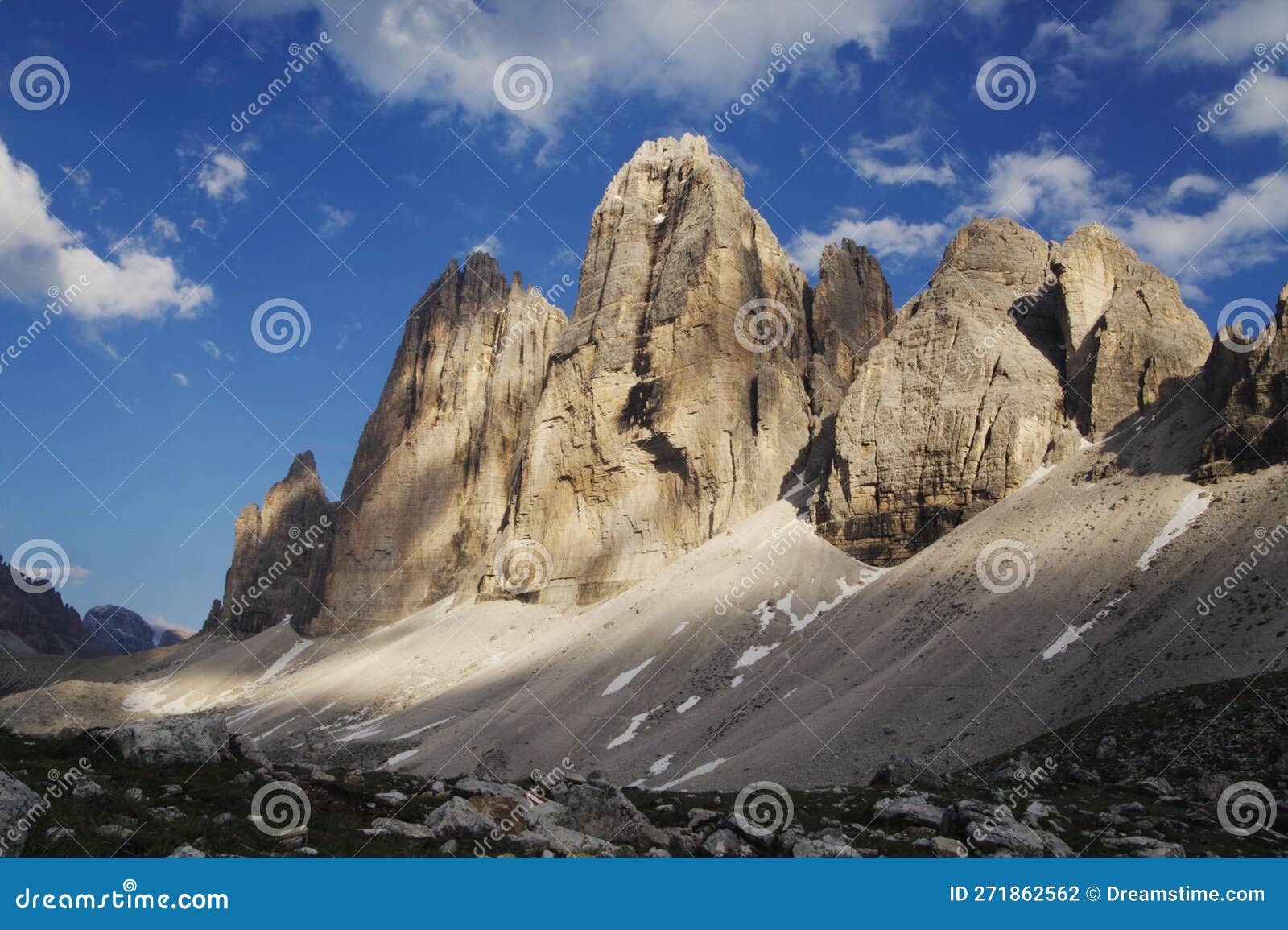 North Faces of the Three Peaks with Sun and Shadows Stock Photo - Image ...
