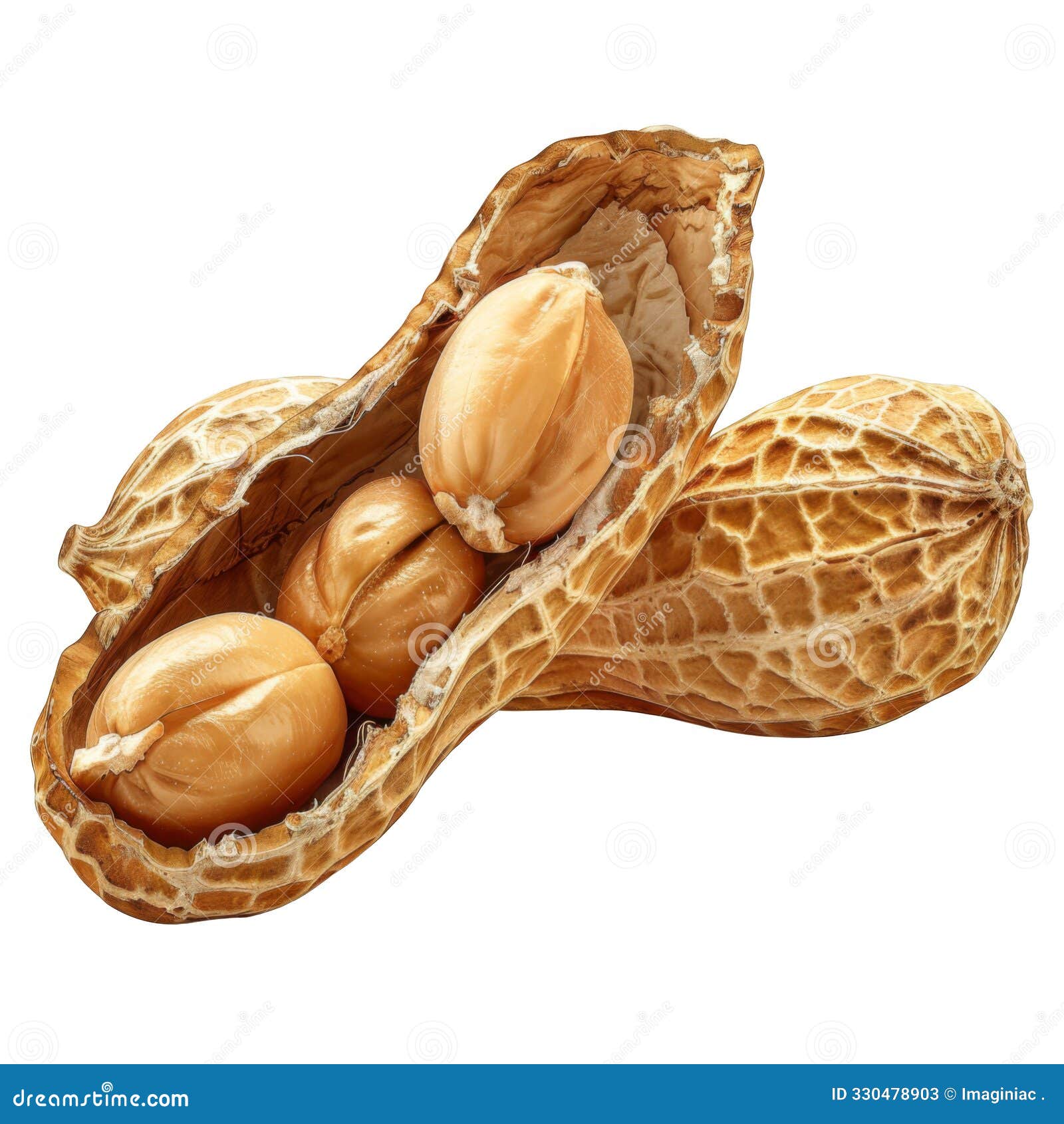 Three Peanuts Inside Their Shell Stock Image - Illustration of protein ...