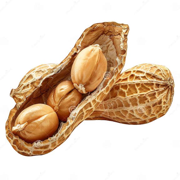 Three Peanuts Inside Their Shell Stock Image - Illustration of protein ...