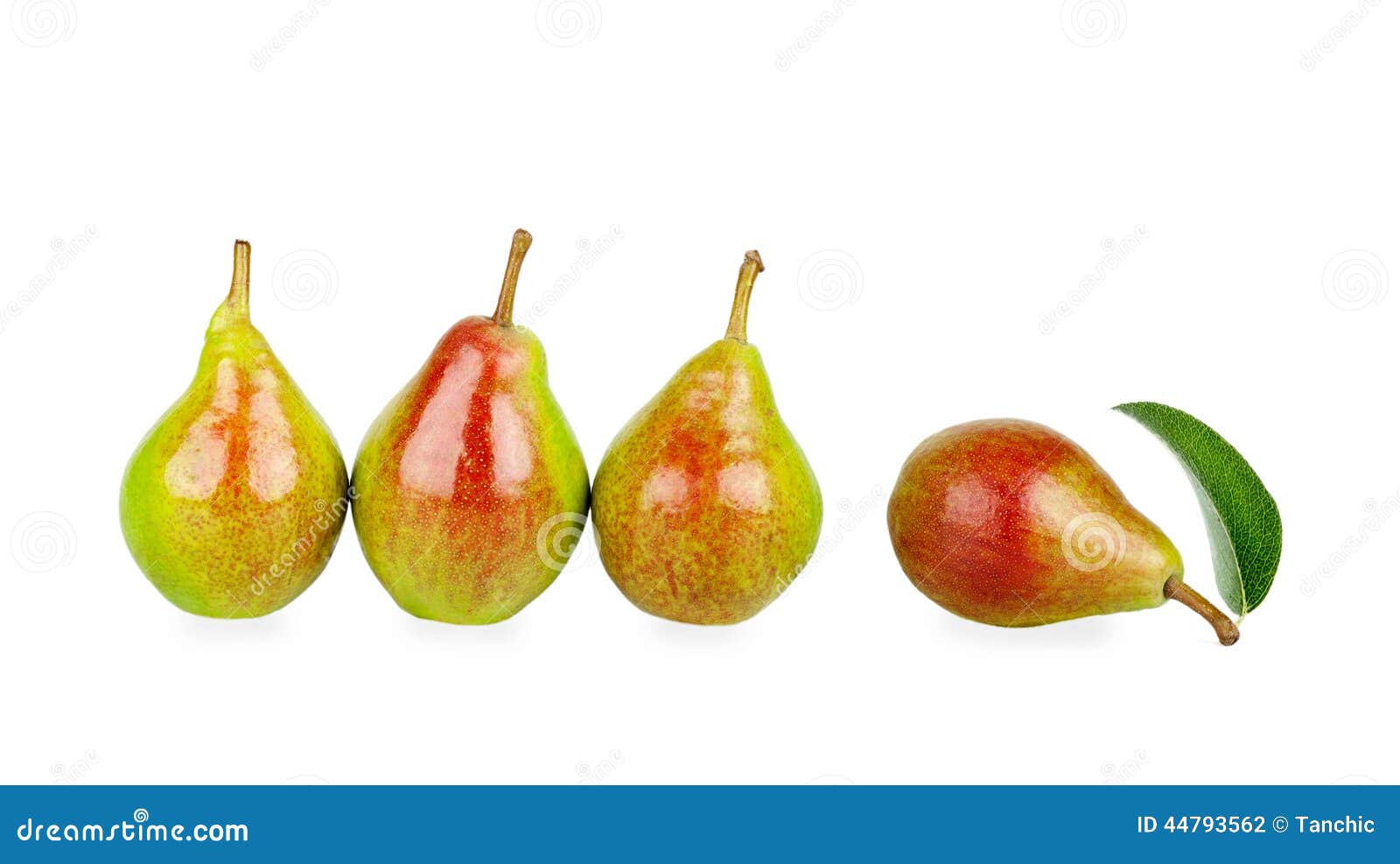 Three Pears are in a Row One Lies with Leaf Stock Photo - Image of ...
