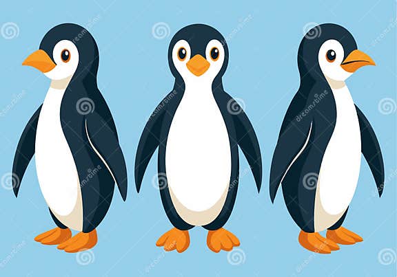 Three Penguins Standing in a Row Stock Illustration - Illustration of ...