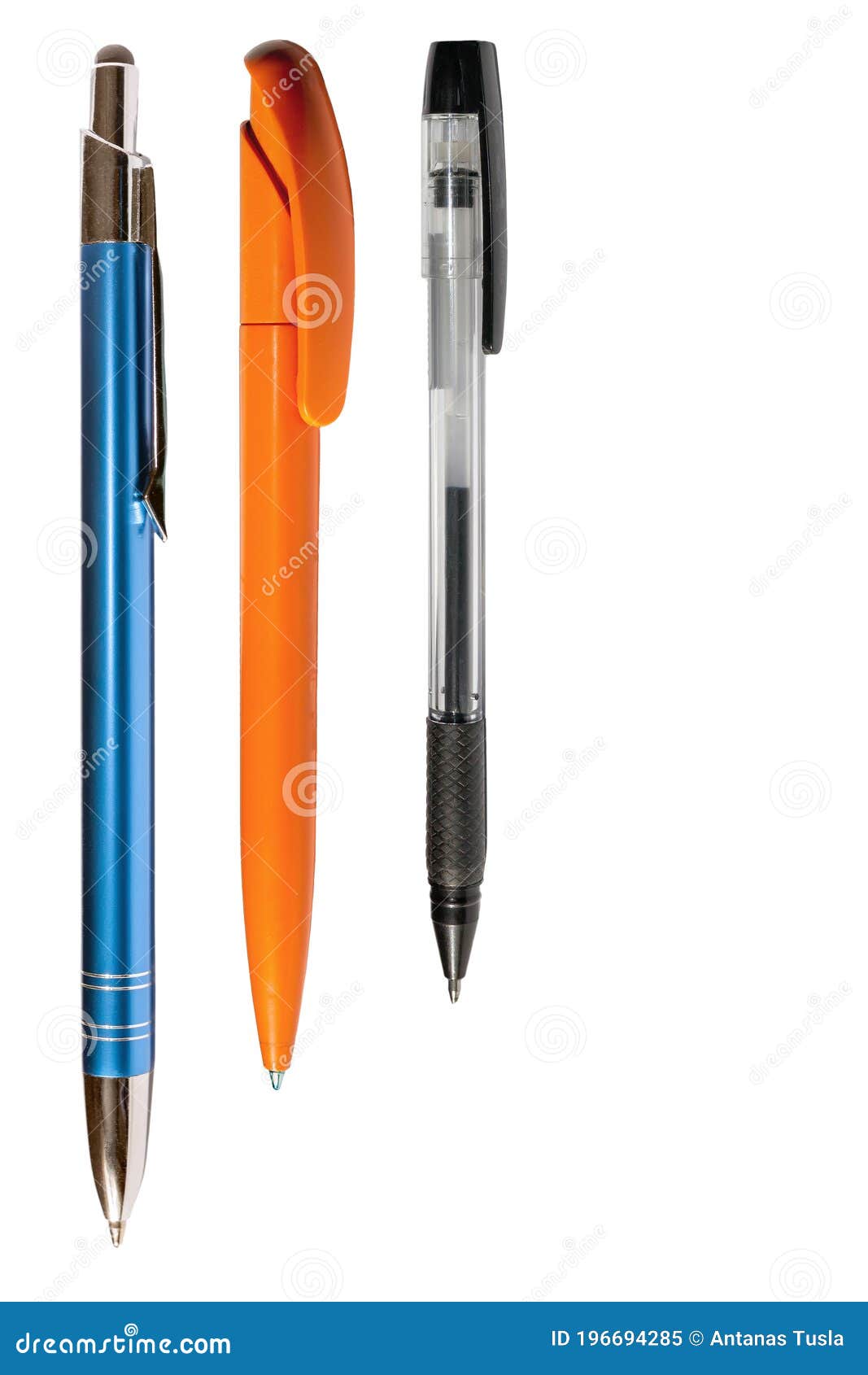 Three Pens on a White Background Stock Image - Image of ball, closeup ...