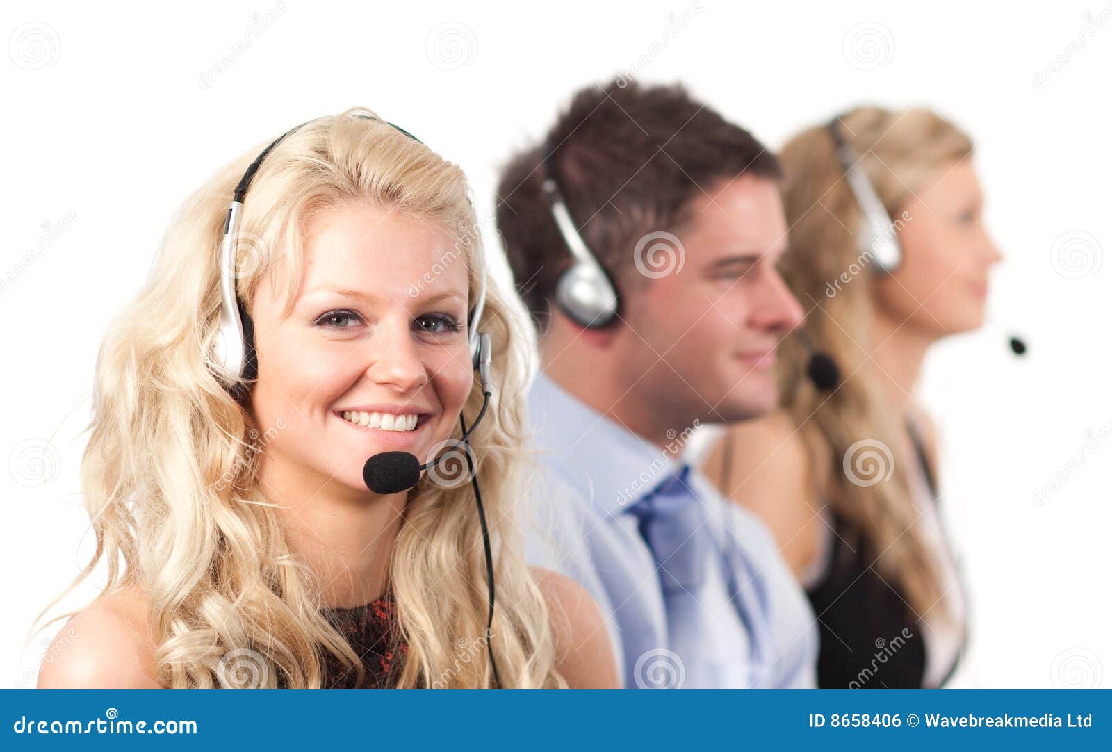 Three People in a Call Centre Stock Photo - Image of four, internet ...