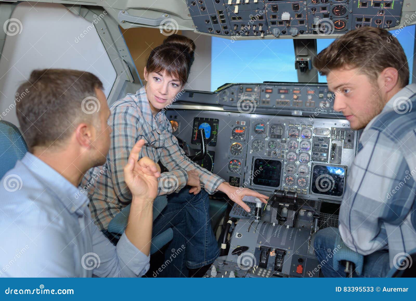 Three People in Cockpit Aircraft Stock Image - Image of compass ...