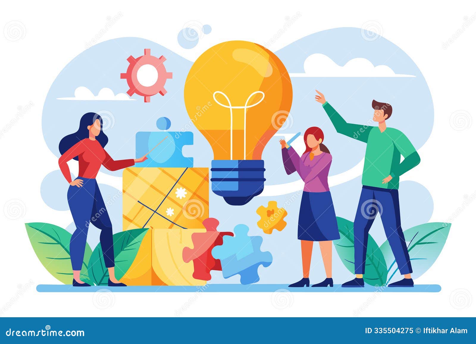 Three People Creatively Connect Puzzle Pieces To Spark Innovative Ideas ...