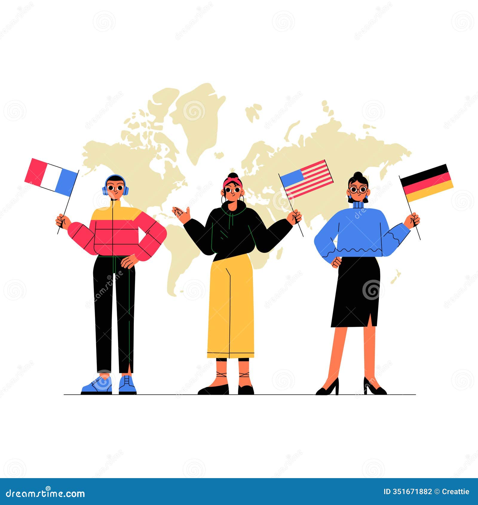 Group of People with Flags in Flat Vector Illustration Symbolizing ...
