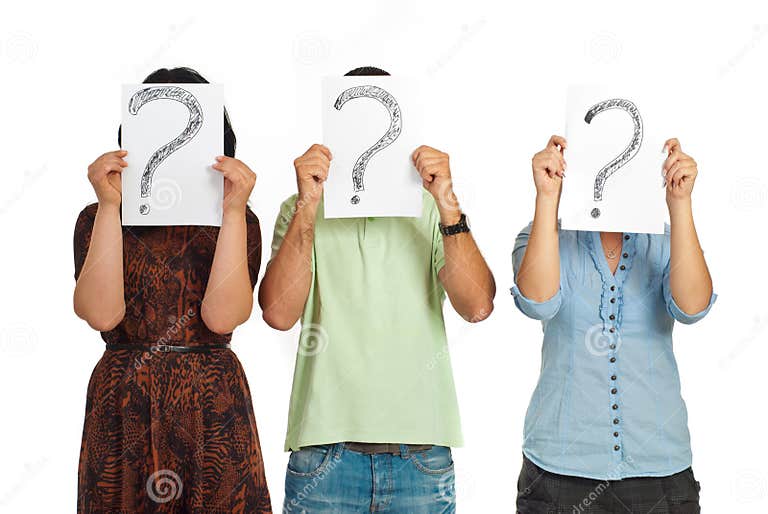 Three People Holding Question Mark Stock Photo - Image of holding ...