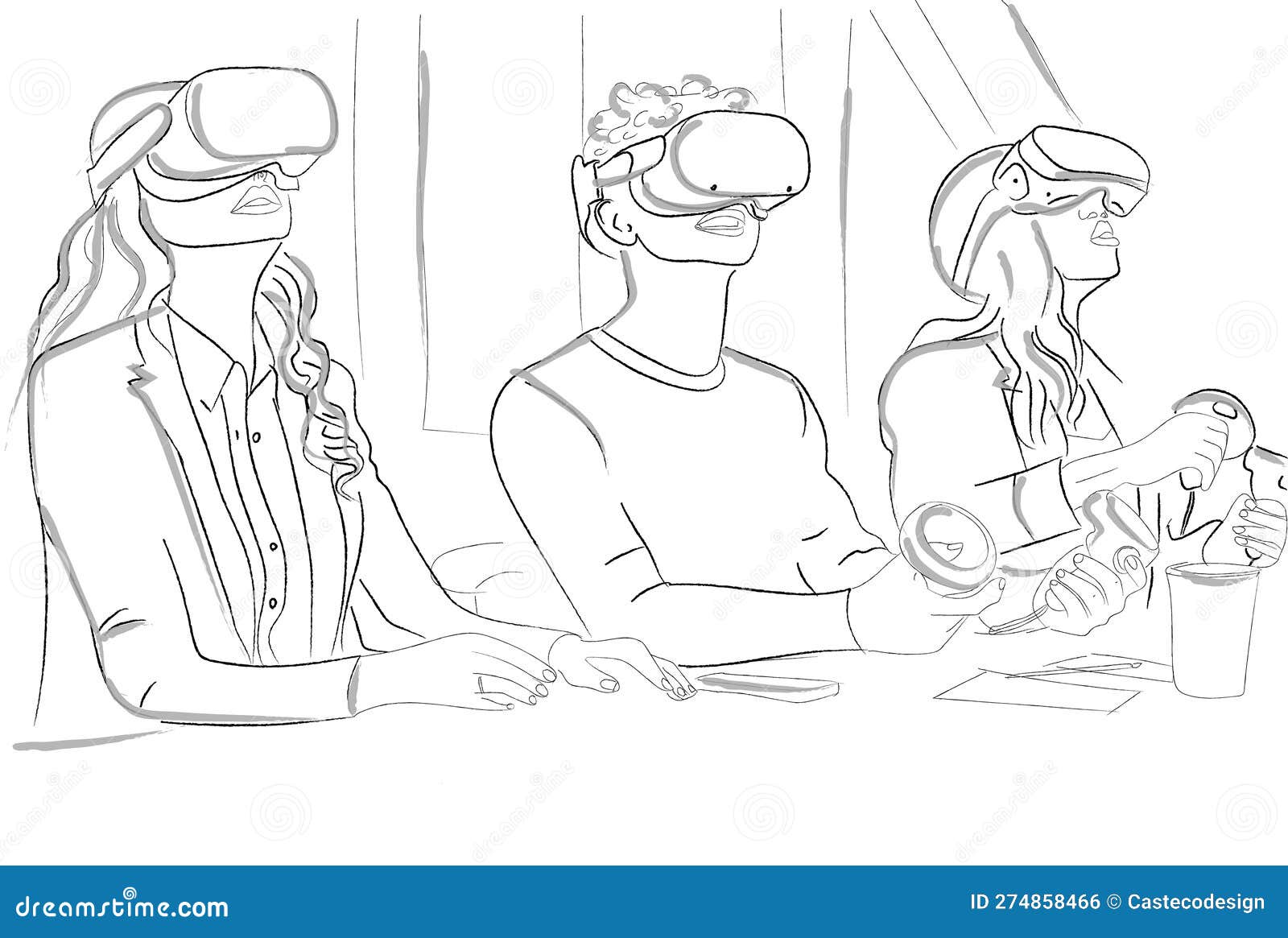 Three People Playing with VR in an Office Vector Storyboards Stock ...