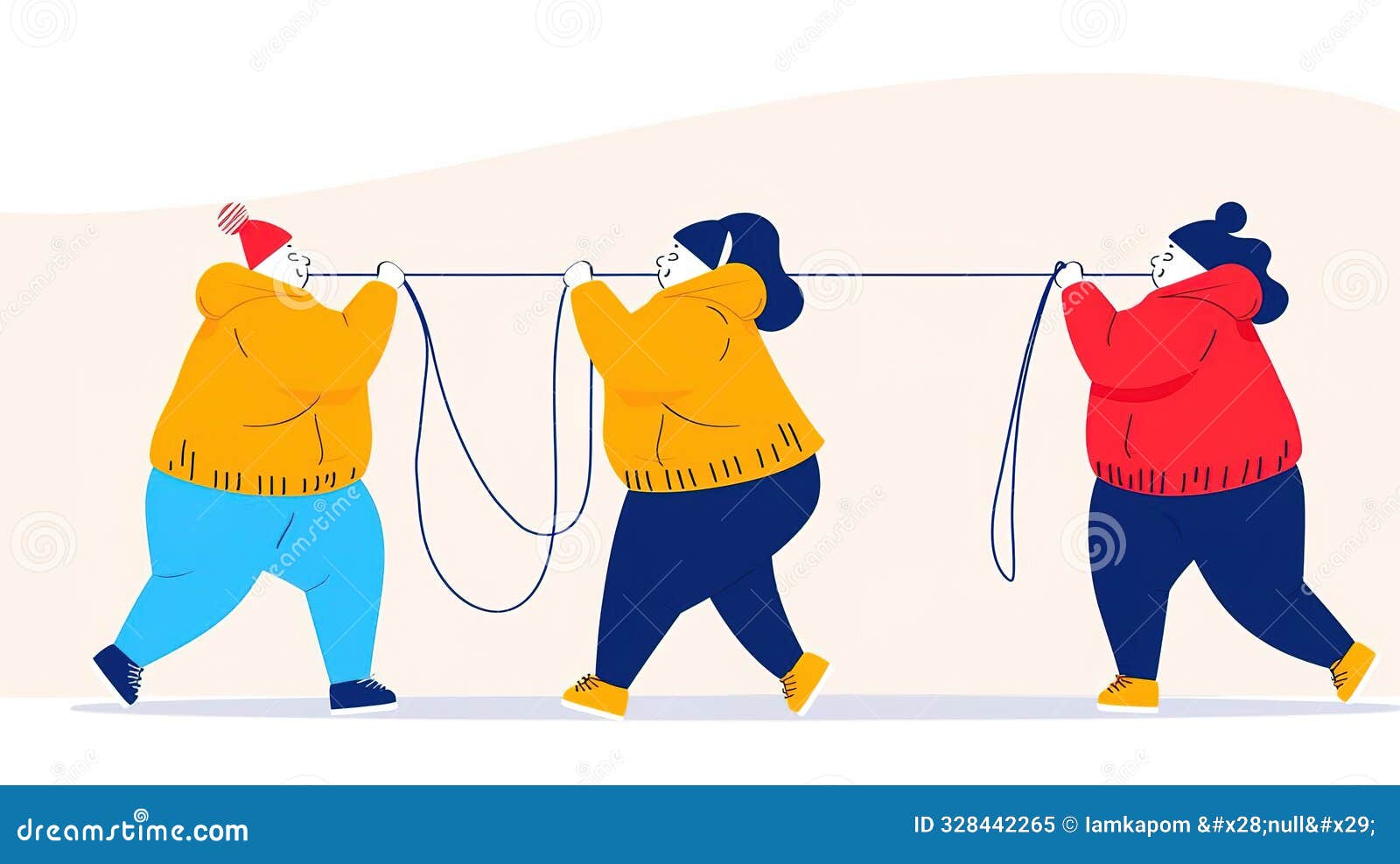 Three People Pulling a Rope Together in a Team Building Activity Stock ...