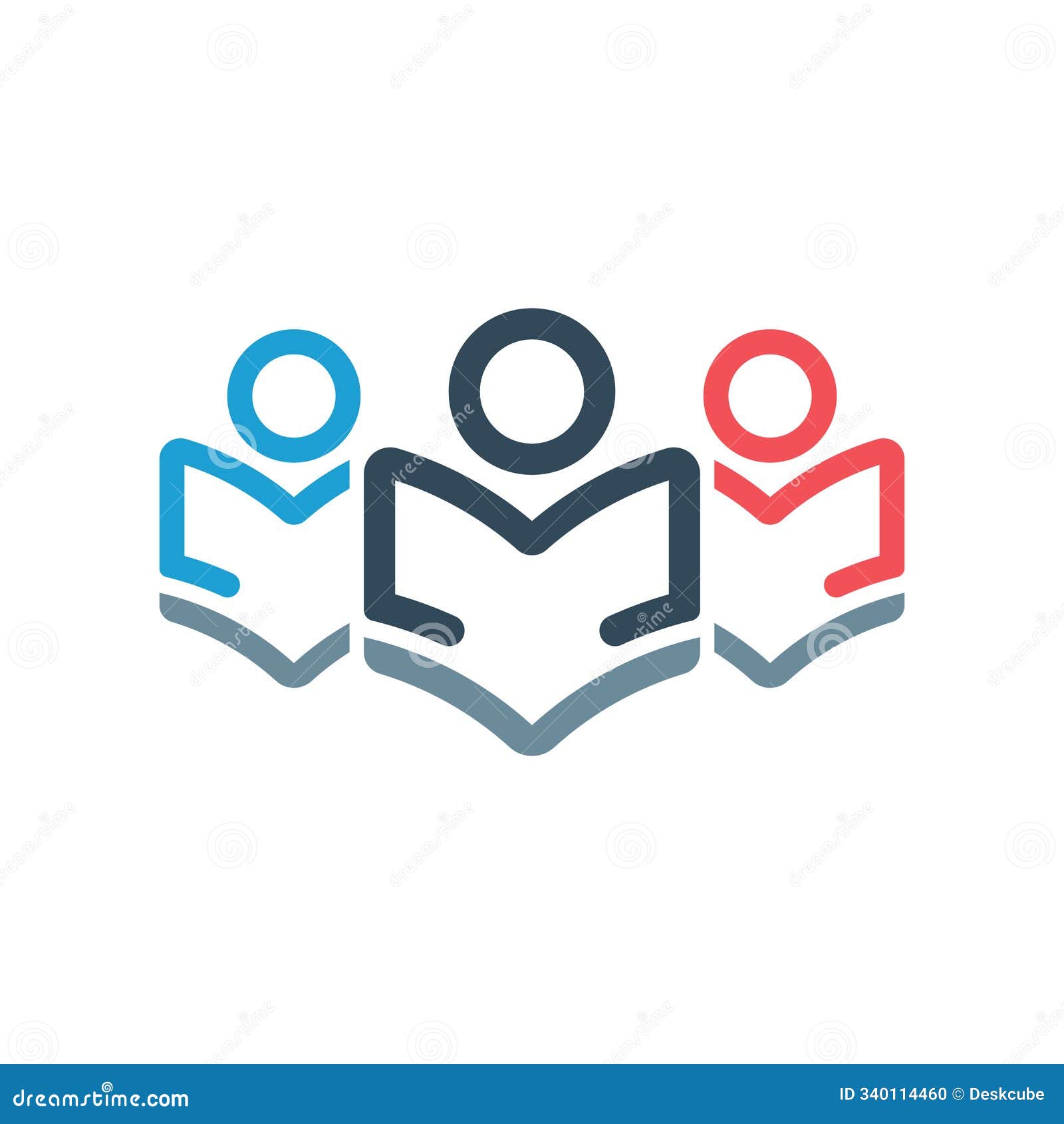 Modern Educational Logo with Three People Reading Books Together Symbol ...