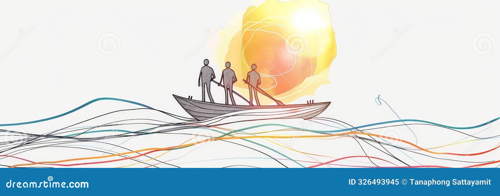 Three People Rowing through Abstract Waves an Abstract Illustration of ...