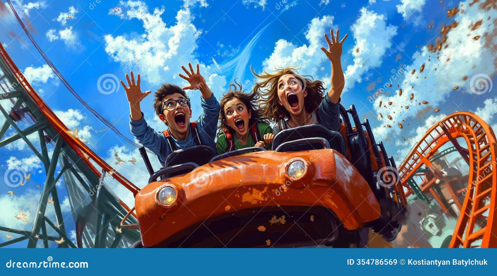 A Group of People Riding a Roller Coaster at a Theme Park Stock Image ...