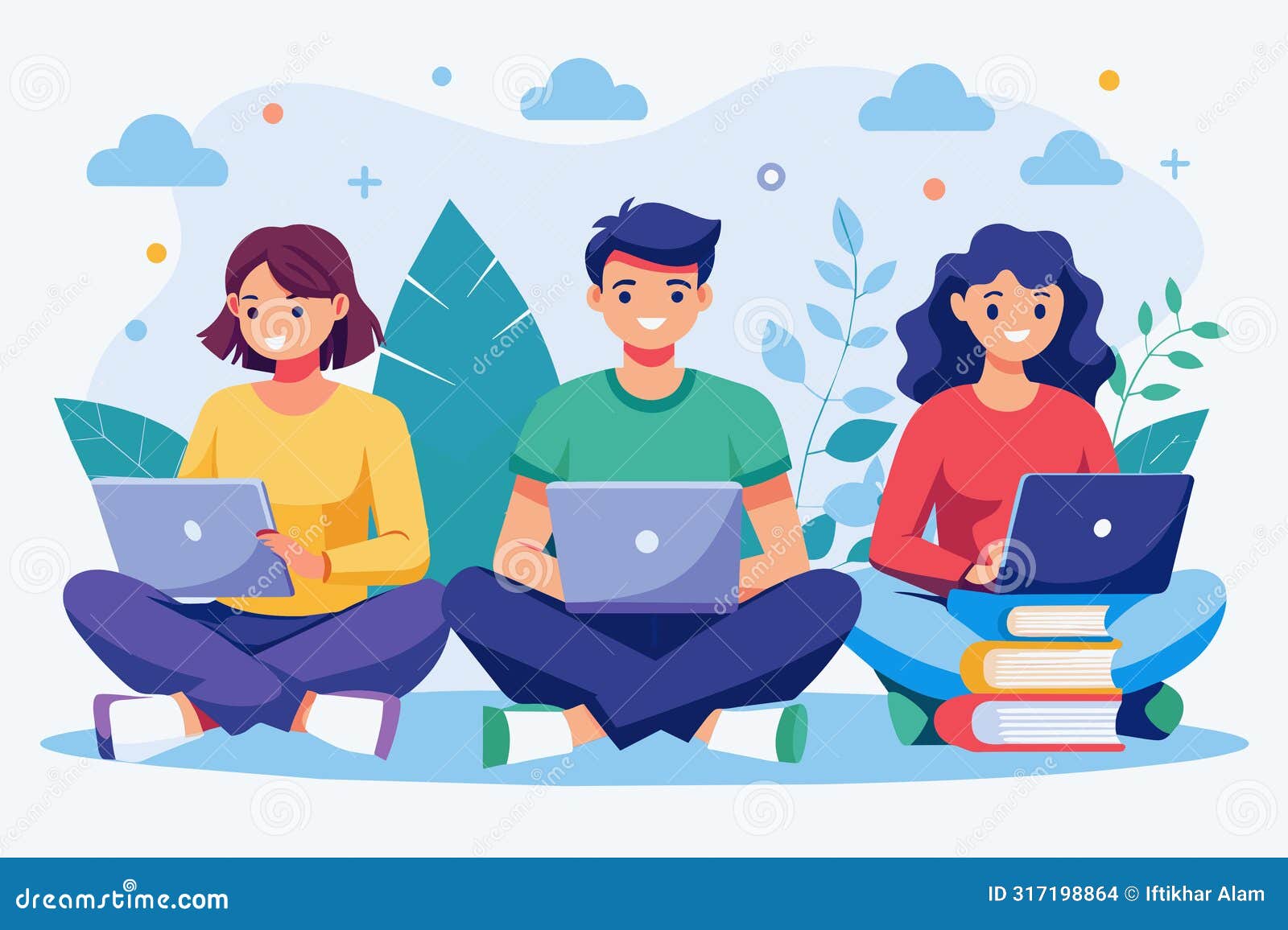 Three People Sitting on the Ground with Laptops, Time To Learn ...