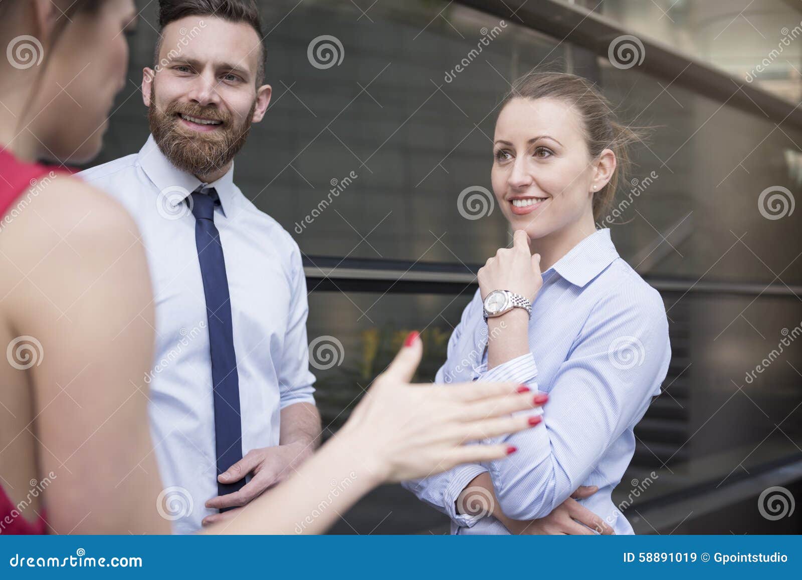 Three People Talking Outdoors Stock Image - Image of formalwear ...