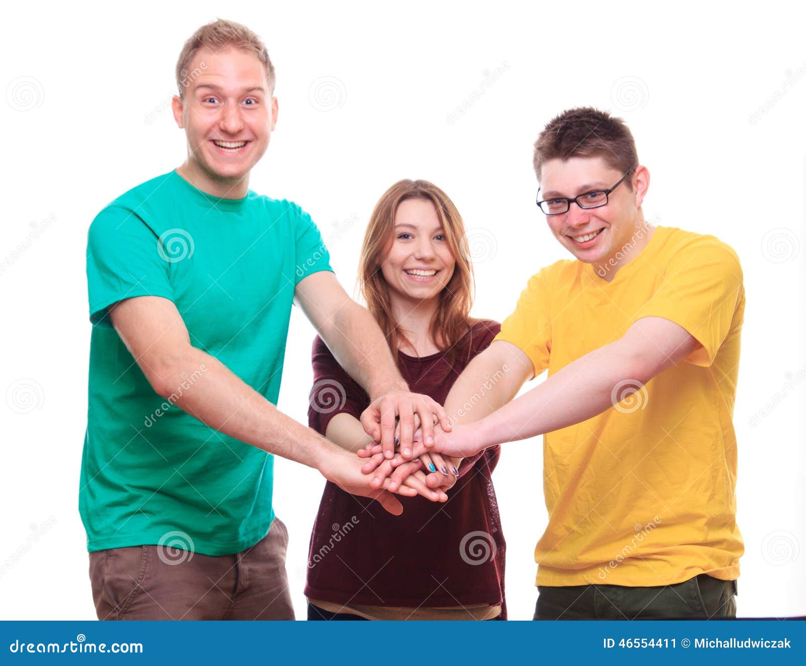 Three People Team Keeps on with Your Hands Stock Image - Image of ...