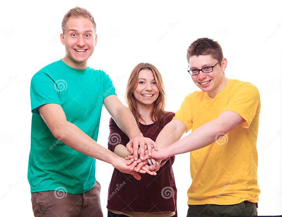 Three People Team Keeps on with Your Hands Stock Image - Image of ...