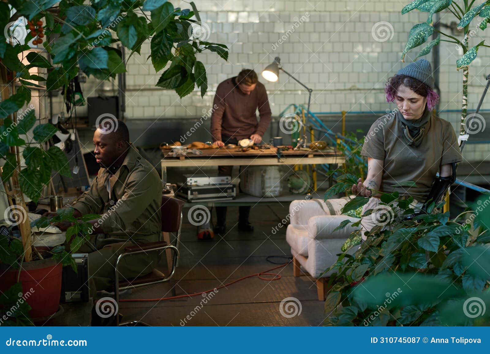 Three People Working in Post-apocalyptic Building Stock Image - Image ...