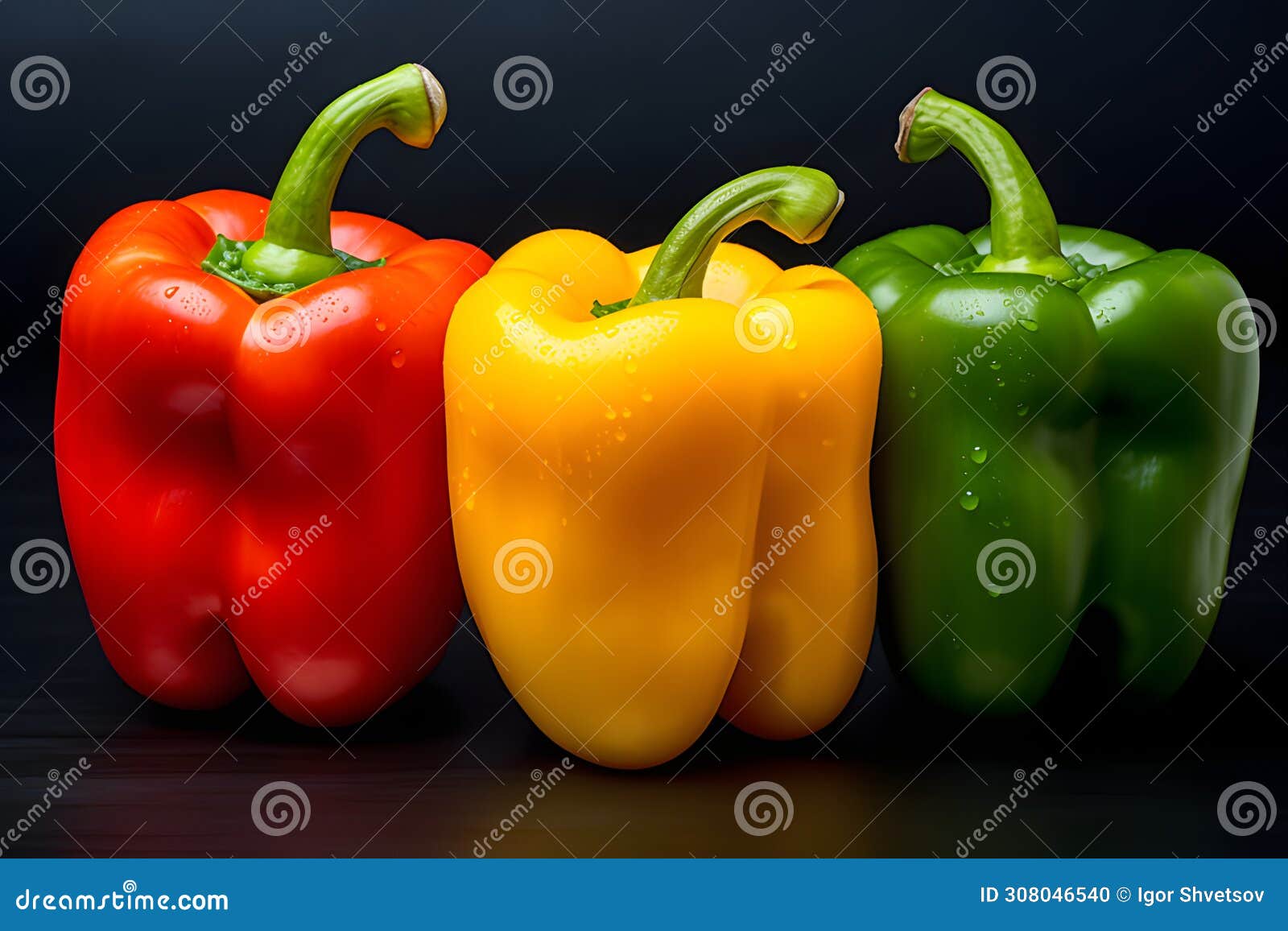 Three Peppers of Different Colors on a Dark Background Side View. AI ...