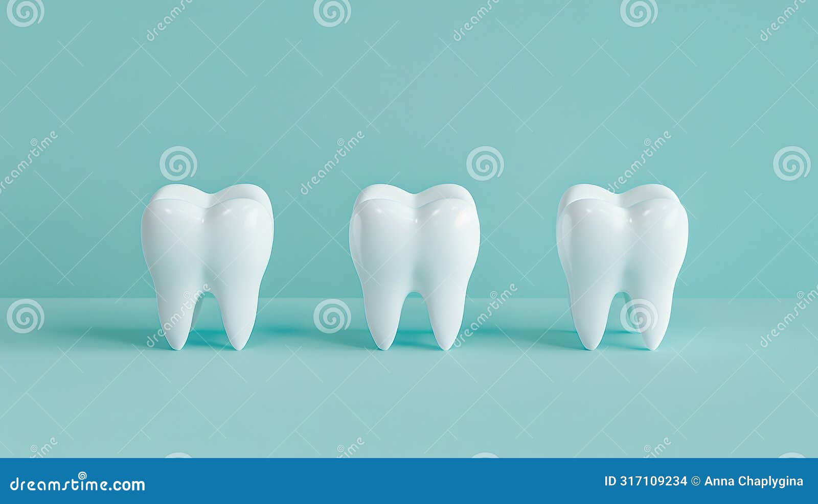 Three Perfect Teeth Models on Turquoise Background Stock Illustration ...
