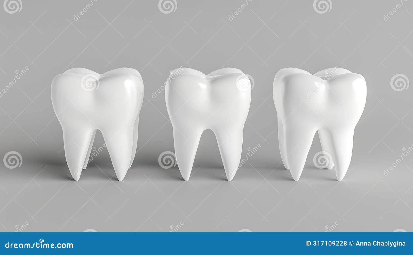 Three Perfect White Teeth Models on Gray Background Stock Photo - Image ...