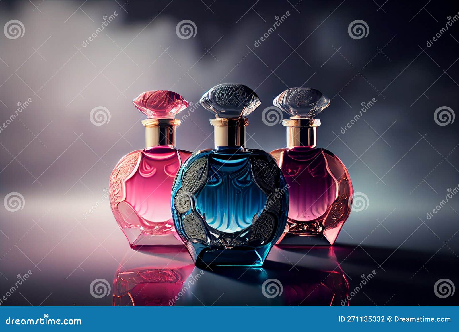 Three Perfume Bottles Stand on Cloud Stock Illustration - Illustration ...