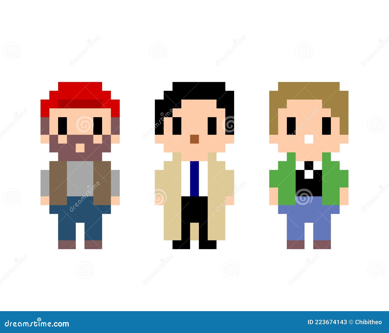 Three Person Pixel Pattern 8 Bit Stock Vector - Illustration of game ...