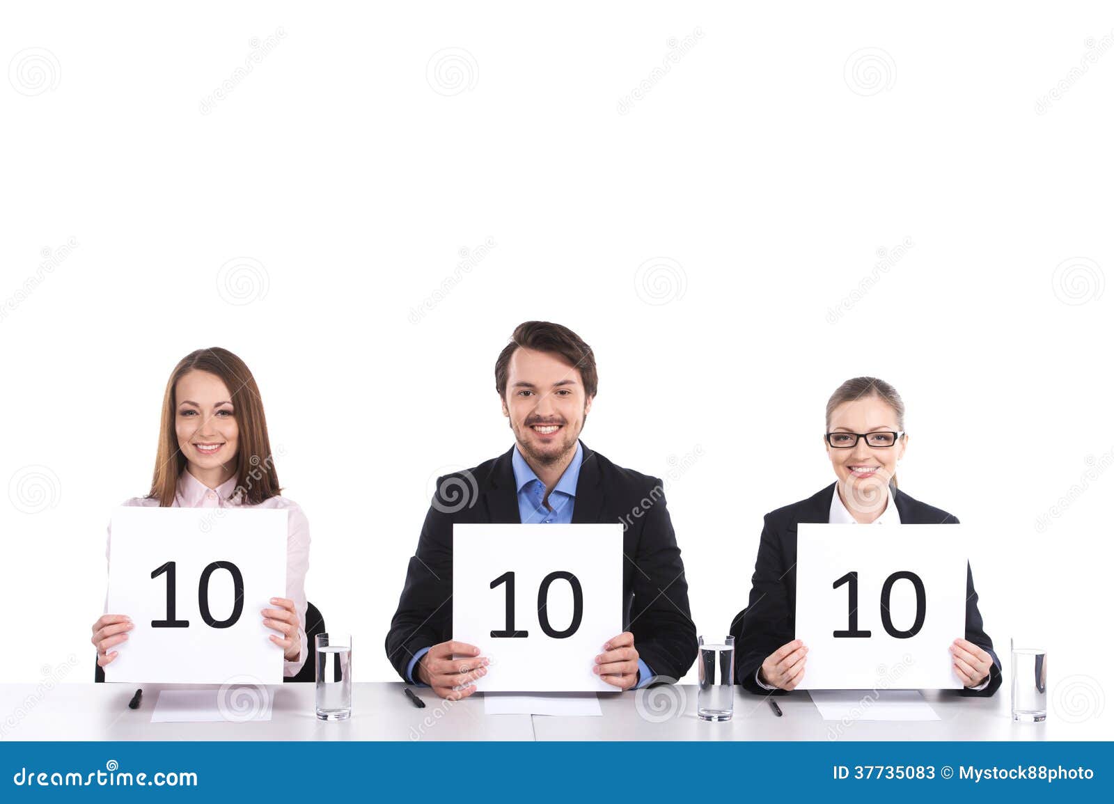 Three Person Sitting and Holding Signs. Stock Image - Image of brunette ...