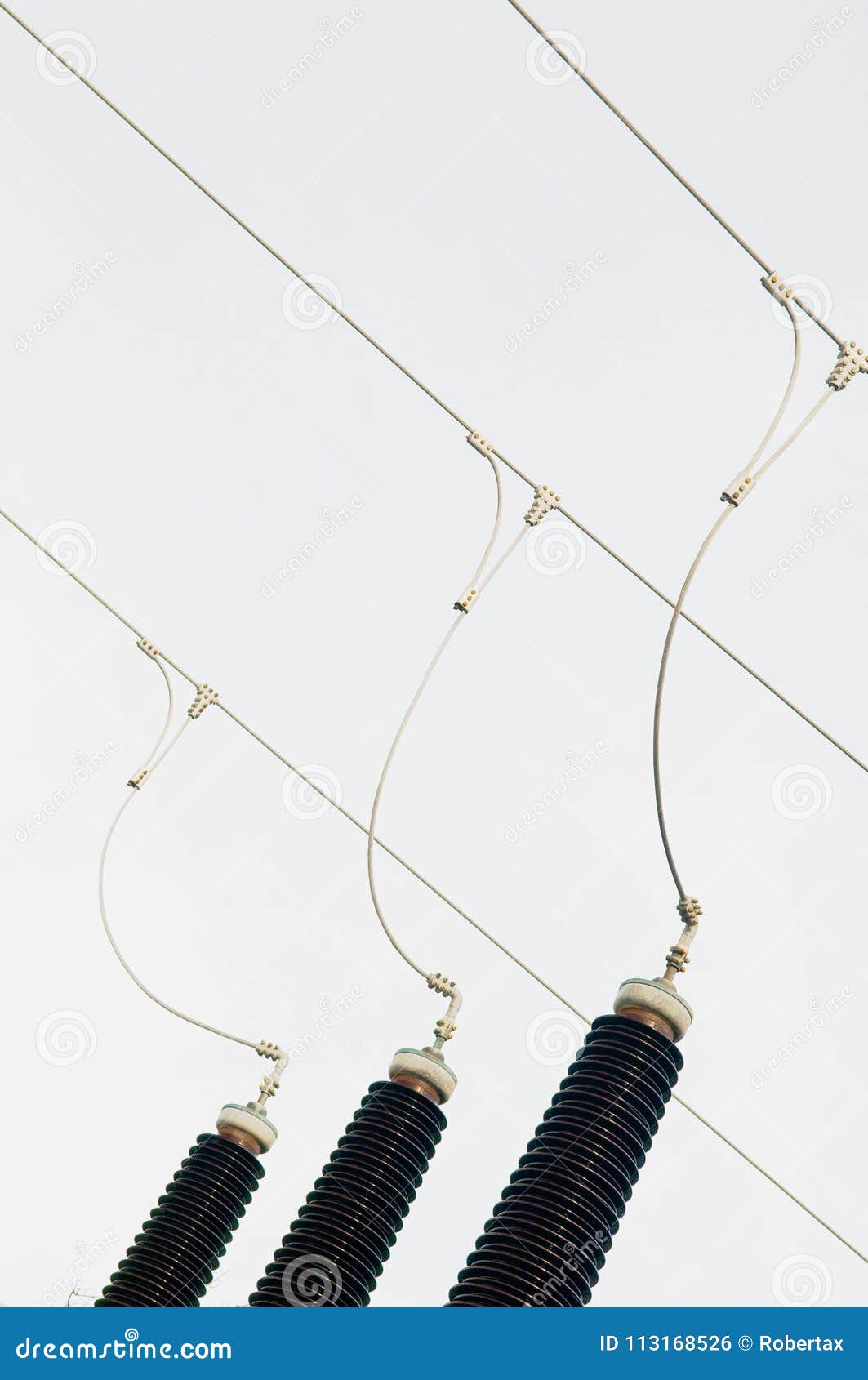 Three-phase Electrical Lines and Ceramic Insulators Stock Photo - Image ...