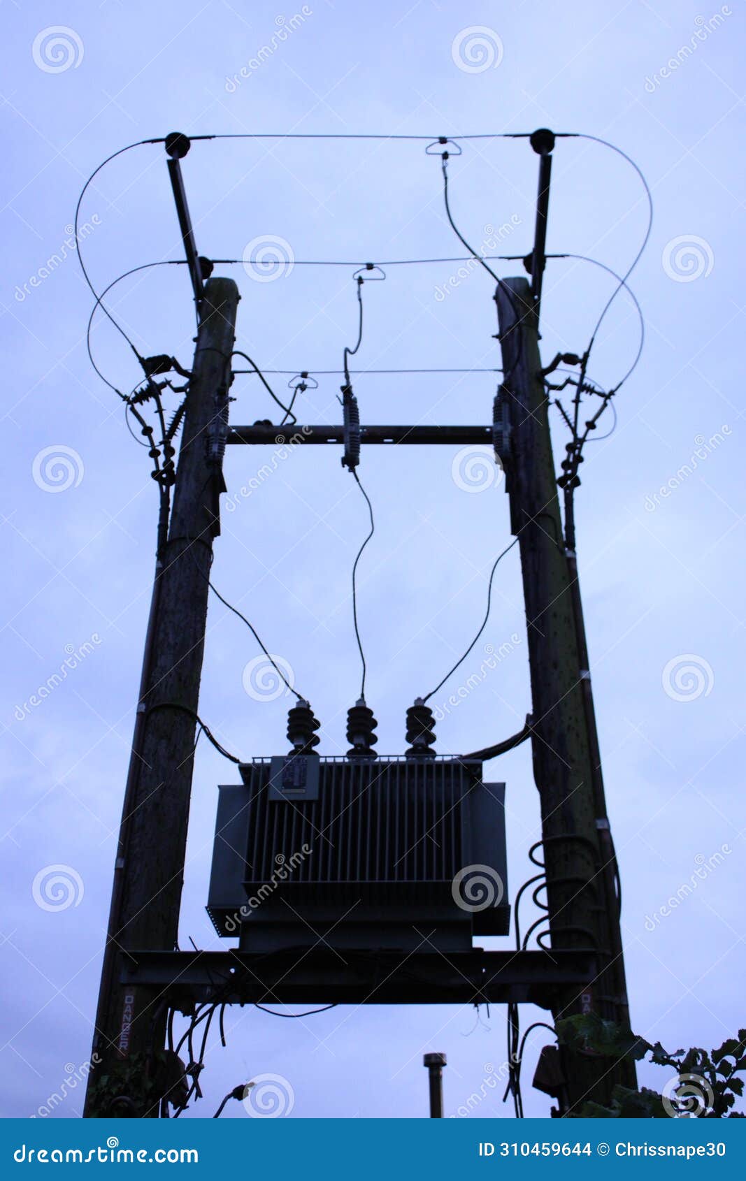Three Phase 11KV Overhead Powerline with Transformer on Pole Stock ...