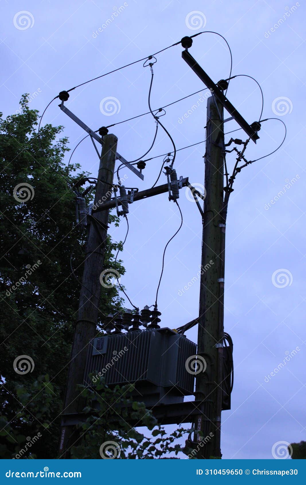 Three Phase 11KV Overhead Powerline with Transformer on Pole Stock ...