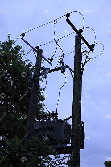 Three Phase 11KV Overhead Powerline with Transformer on Pole Stock ...