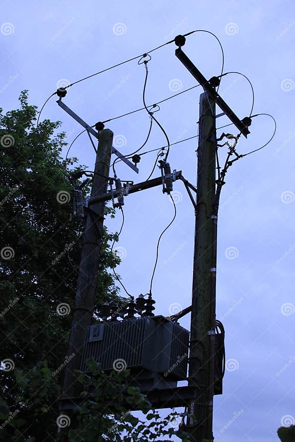 Three Phase 11KV Overhead Powerline with Transformer on Pole Stock ...