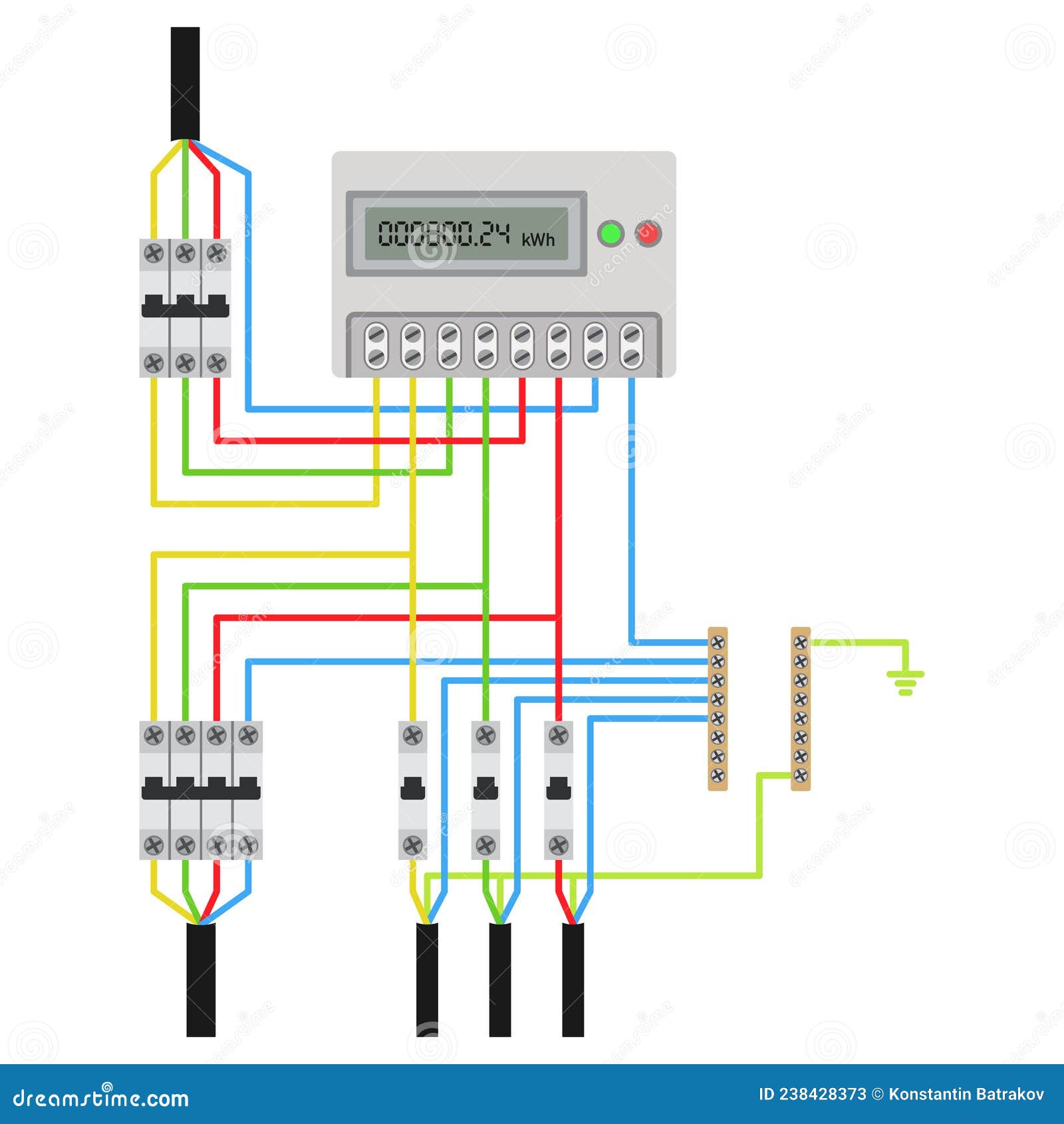 Three-phase Network Energy Meter Connection Diagram. Stock Illustration ...